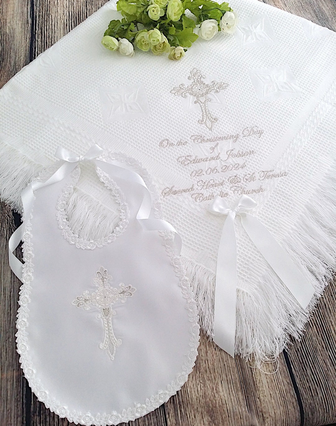 Baptizm Christening Blanket Shawl With Name, Cross White Irish English ...