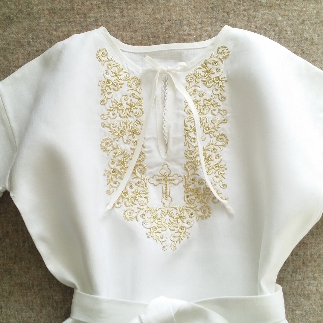 White Traditional Linen Orthodox Russian Ukrainian Christening Baptism ...