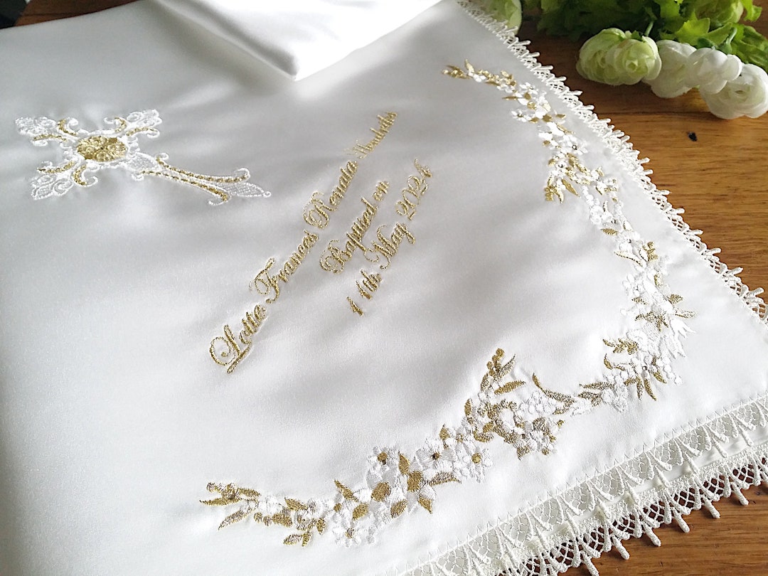 Ivory Baby Baptism /christening Blanket With Delicate Flower Embroidery ...