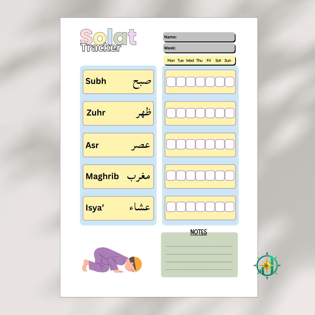 Printable Solat Tracker for Kids (boy) – Daily Islamic Prayer Chart ...