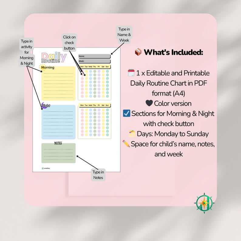 Daily Routine Chart | Editable & Printable PDF | A4 Size | Minimalist ...