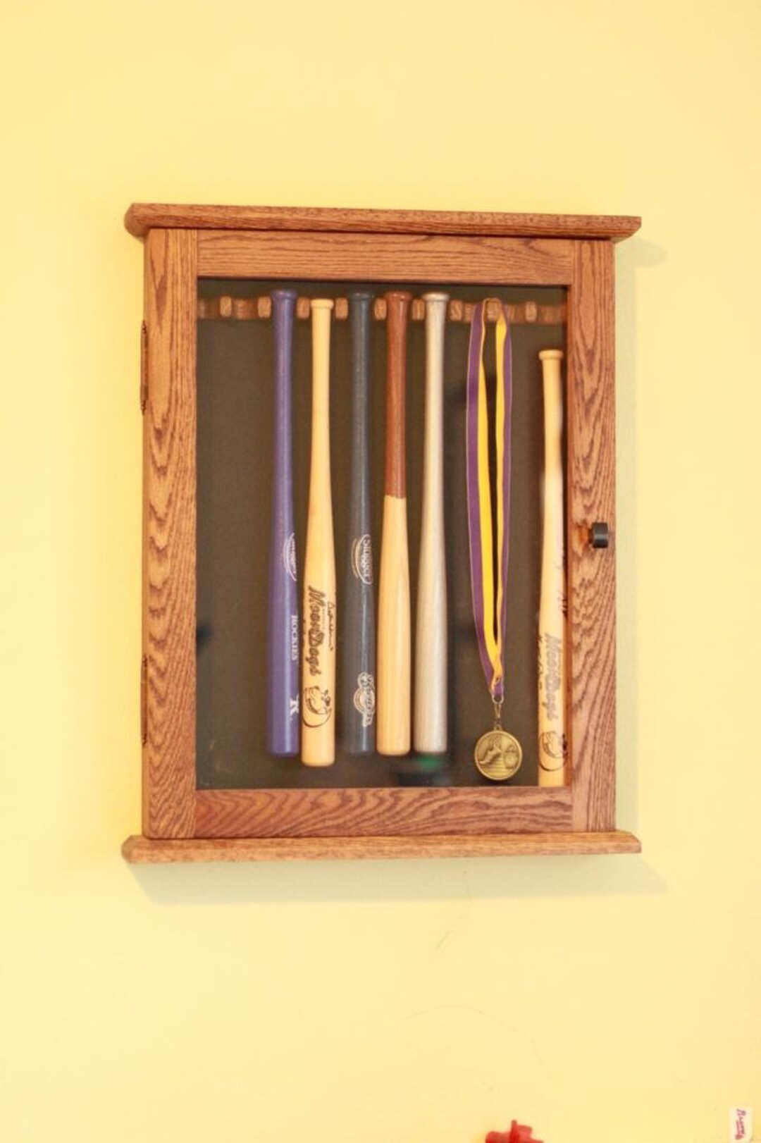 Minni Baseball Ball Bat Display Cabinet Solid Oak With Door - Etsy