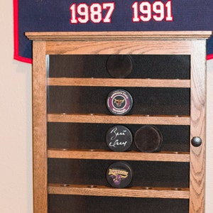 Hockey Puck Display Cabinet 20 ,25,30or 35 Pucks Solid Oak With Door - Etsy