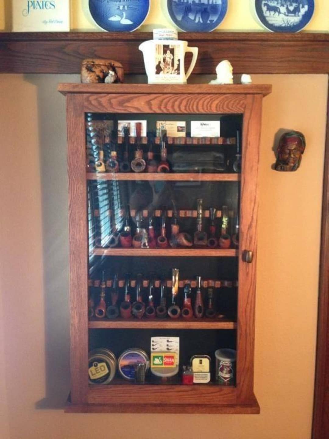 Tobacco Pipe Cabinet -display Rack Solid Oak 24,36 or 48 Pipe With or ...