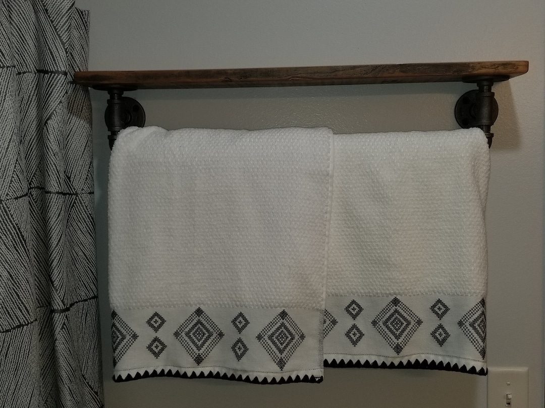 Rustic Industrial Towel Bar W/shelf Rustic 100 Year Old Wood and Black ...
