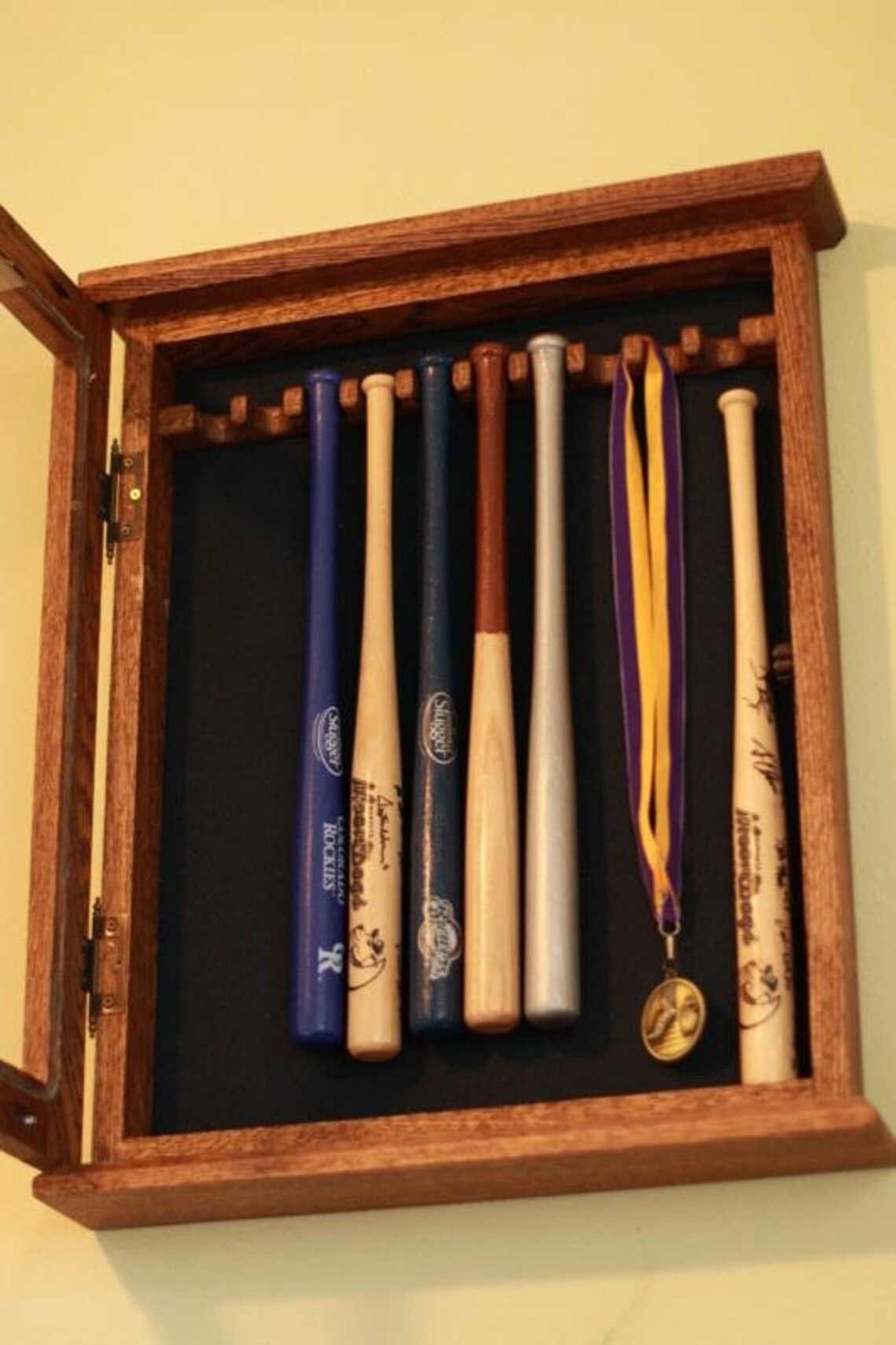 Minni Baseball Ball Bat Display Cabinet Solid Oak With Door - Etsy