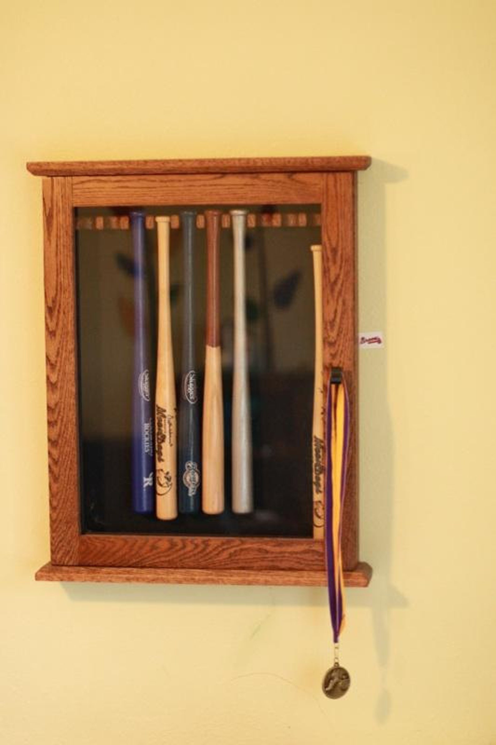 Minni Baseball Ball Bat Display Cabinet Solid Oak With Door - Etsy