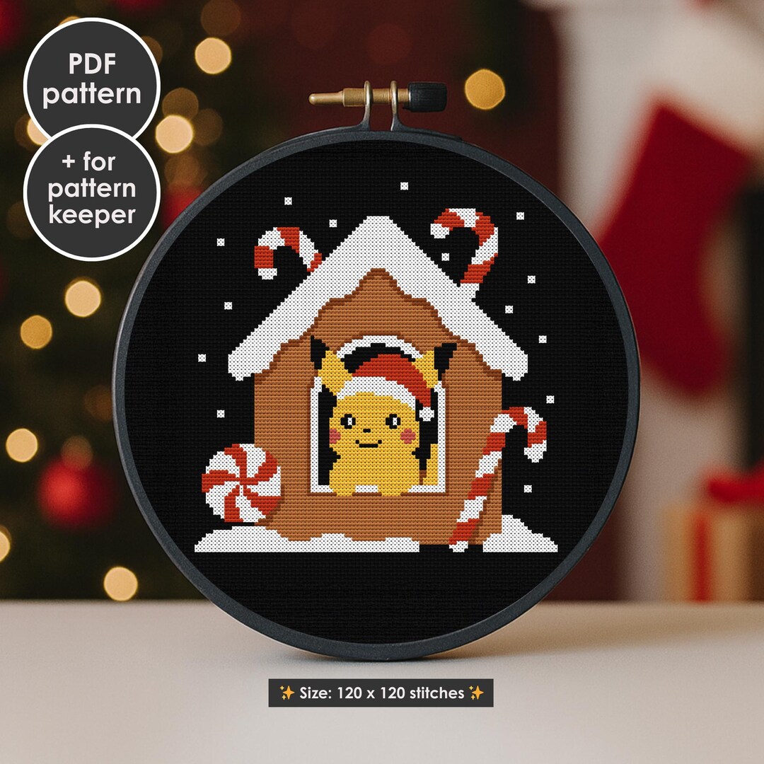 Christmas Pikachu Cross Stitch Pattern | Gingerbread House (PDF Pattern ...