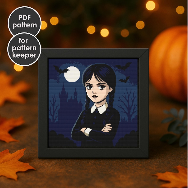 Wednesday Addams Cross Stitch Pattern: Gothic Halloween Embroidery (PDF ...