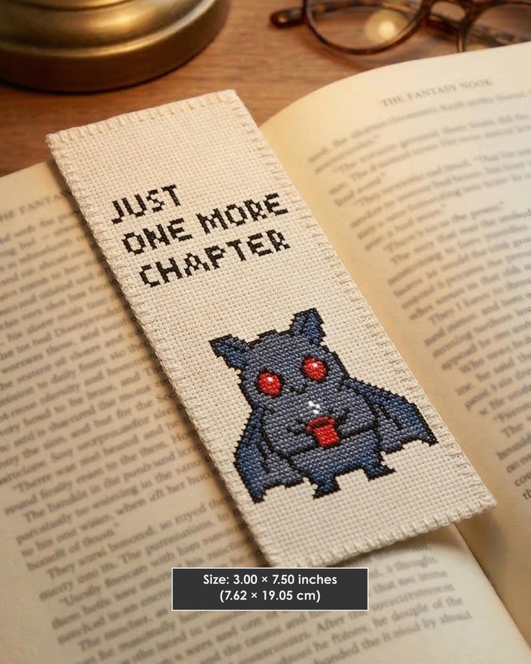 Bat Cross Stitch Bookmark Pattern, Whimsical Reading Chart (PDF ...