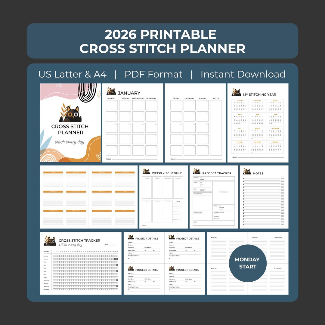 2026 Cross Stitch Planner, Embroidery Project Tracker (PDF Digital ...