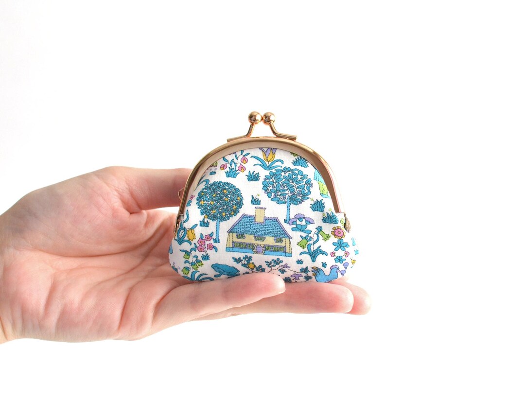 Kiss Lock Coin Purse, Farm House, Voysey, Blue, Cotton, Liberty Fabric ...