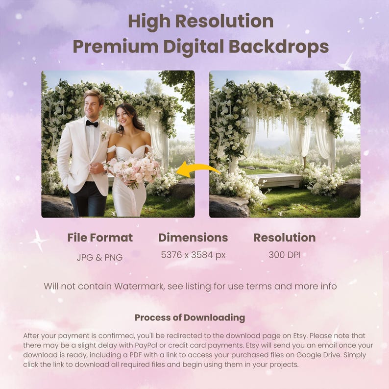 Wedding Digital Backdrops: Fine Art Photography Overlays (PNG, 300 DPI ...