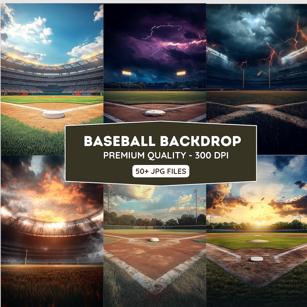 Baseball Photography Backdrop: Stadium Lights, Field View (PNG Digital ...