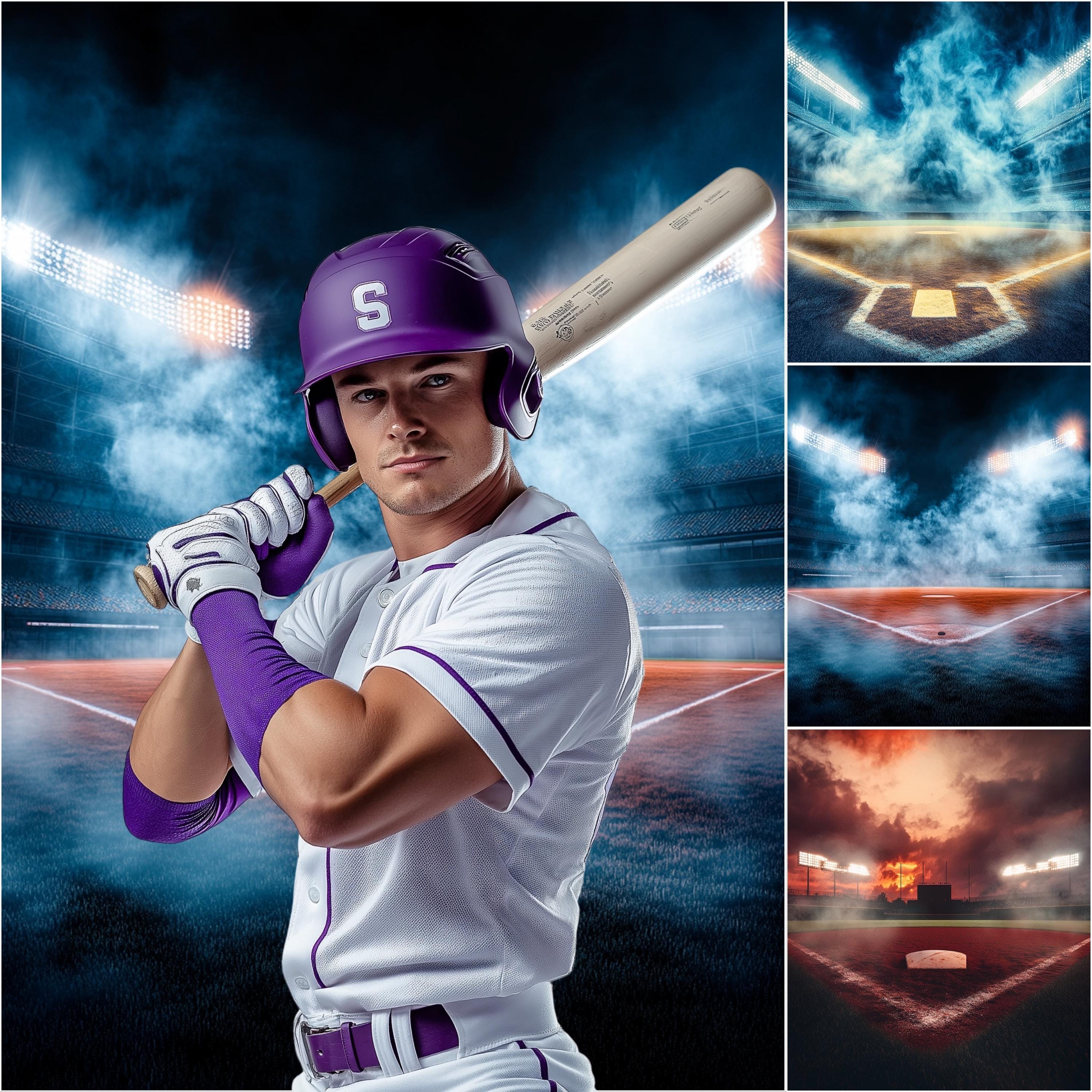 Baseball Photography Backdrop: Stadium Lights, Field View (PNG Digital ...