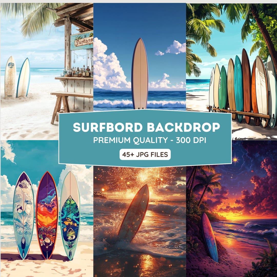 Surfing Backdrop Beach Backdrop Sport Digital Backdrop Tropical Beach ...