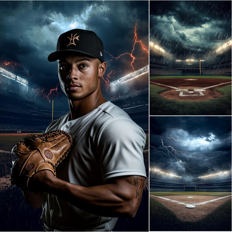 Baseball Photography Backdrop: Stadium Lights, Field View (PNG Digital ...
