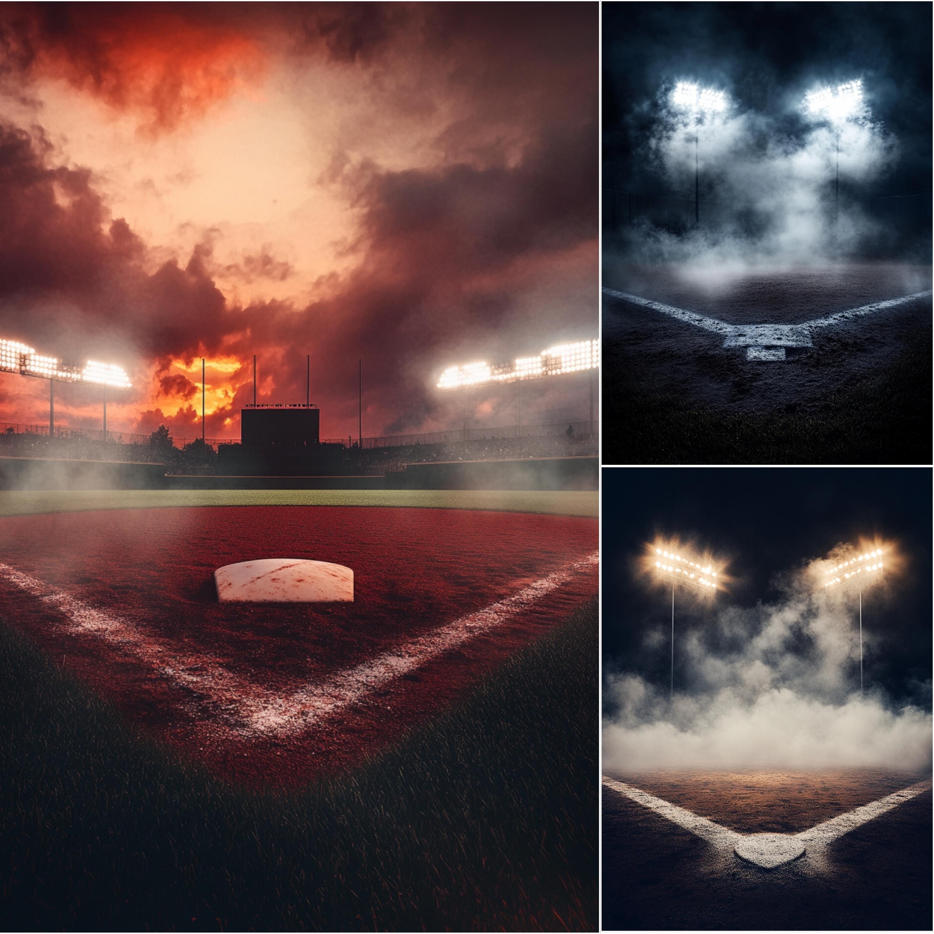 Baseball Photography Backdrop: Stadium Lights, Field View (PNG Digital ...