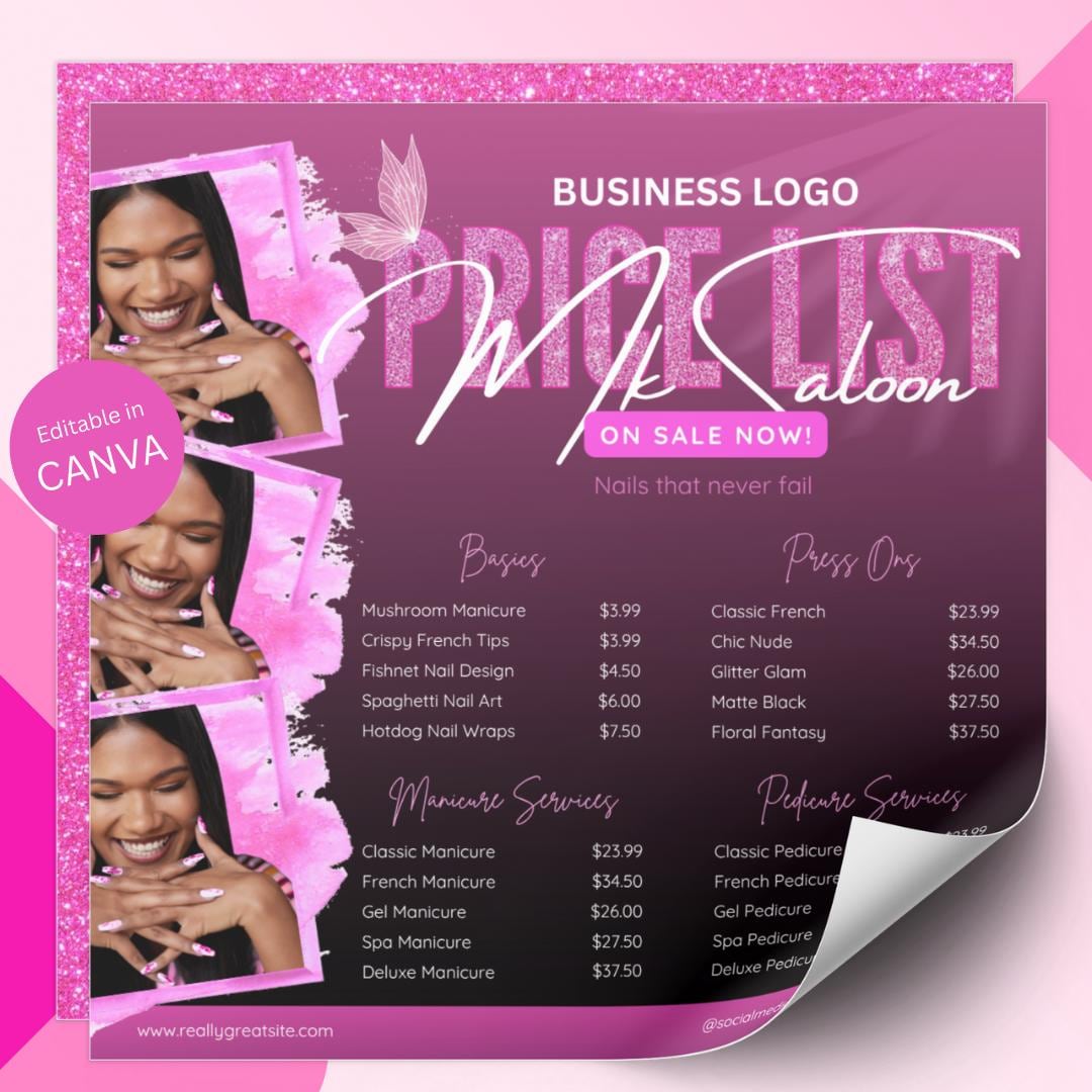 Nail Price List Canva | Nail Price List Flyer Template | Editable Nails ...