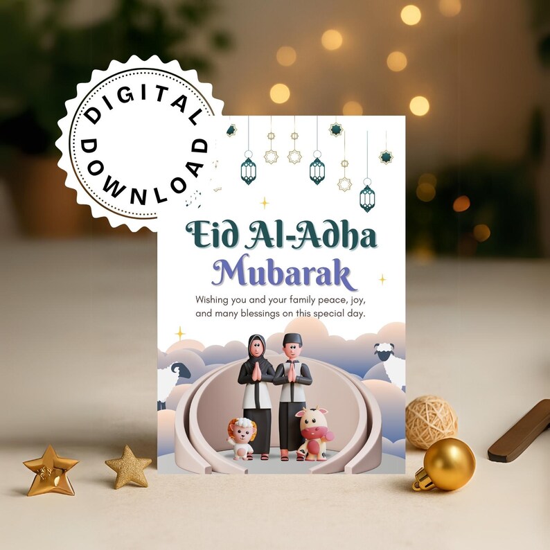 Printable Eid Al-adha Card - Muslim Family Greeting - Digital Download ...