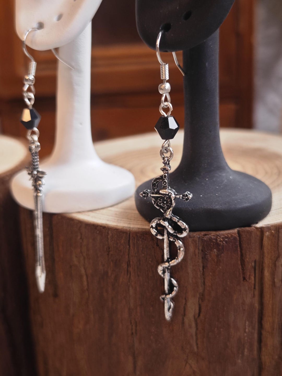Handmade Gothic Asymmetrical Snake Staff Sword Earrings, Punk ...