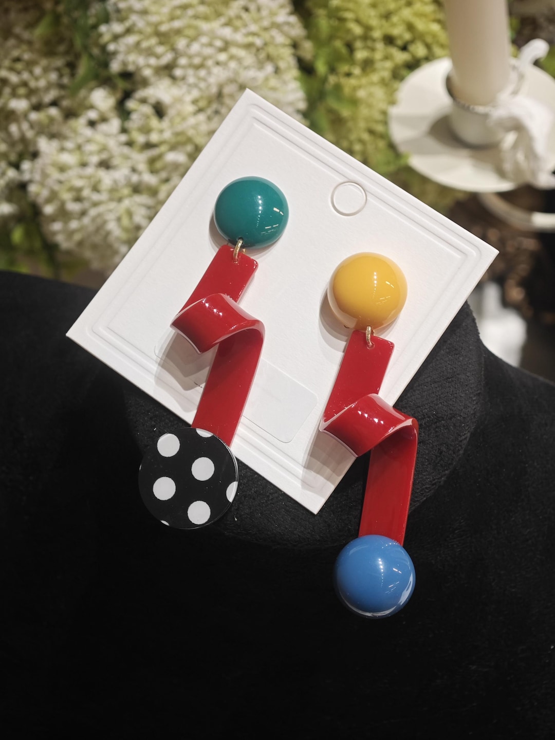 Handmade Retro Colorful Drop Earrings, Mismatched Acrylic Dangle ...