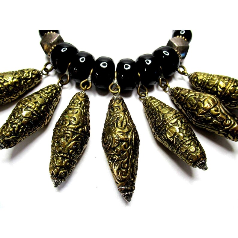 MASHA ARCHER Black Onyx Embossed Golden Spheres Necklace - Etsy