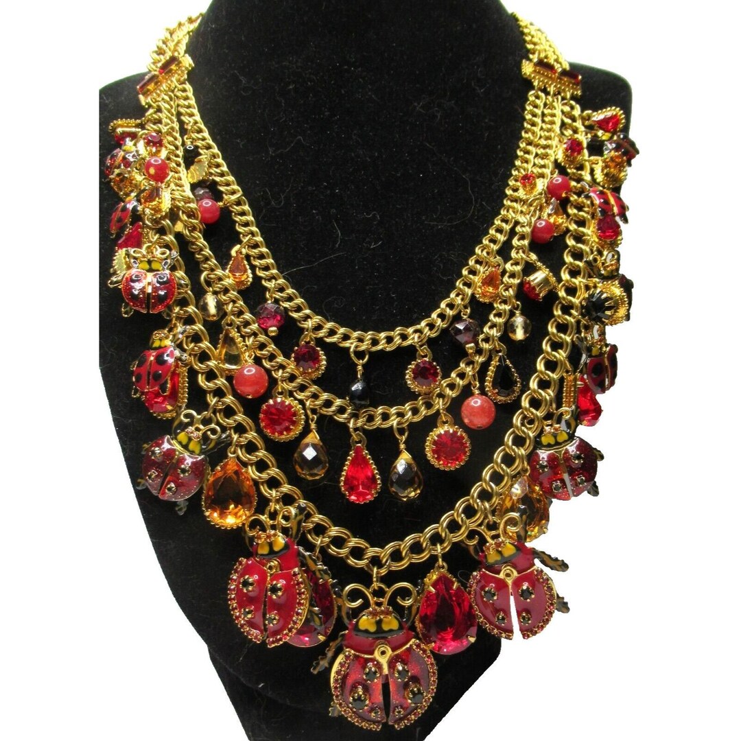 LUNCH at the RITZ Red & Black Enamel Crystal Ladybug Necklace - Etsy
