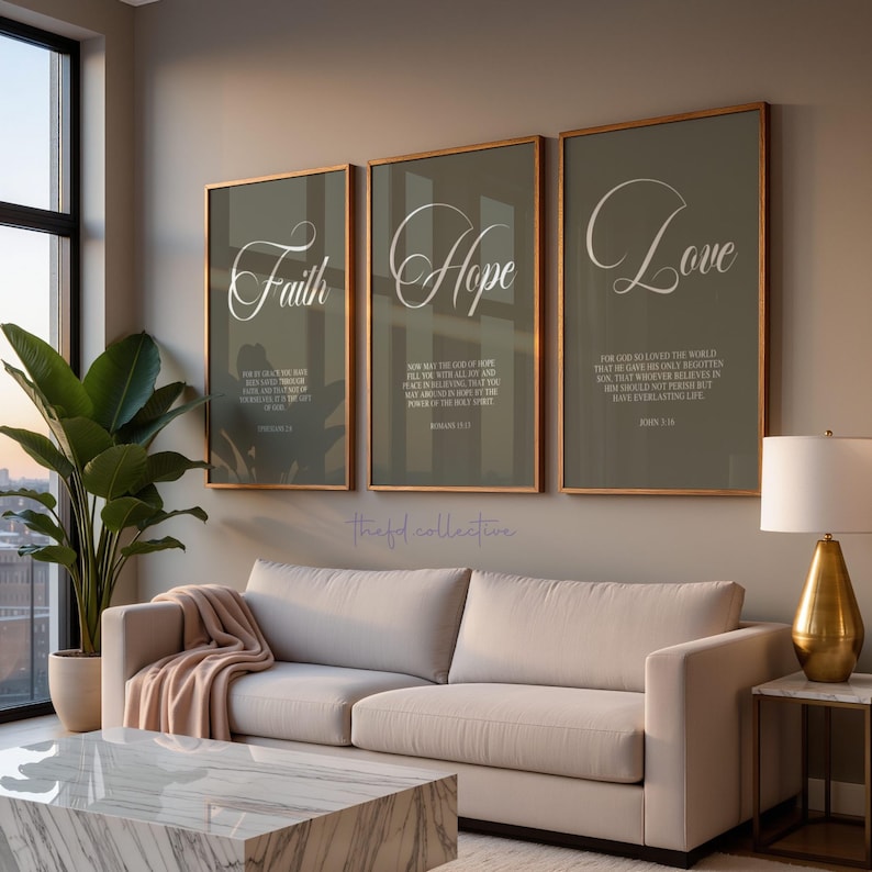 Modern Christian Art Set of 3, Scripture Digital Poster, Green ...