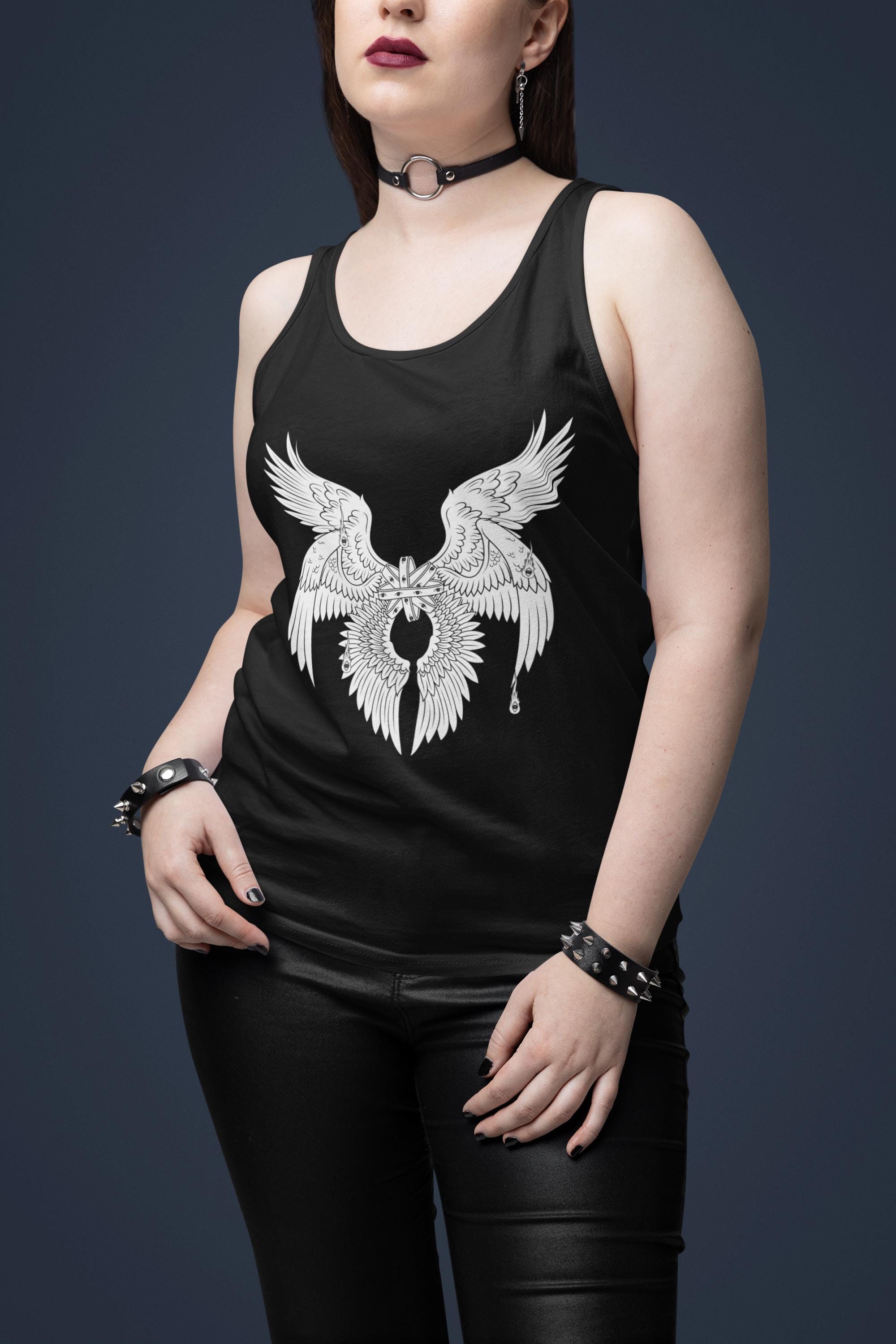 Dark Angel Wings Tank Top, Gothic Bleeding Wings Shirt, White Ink ...