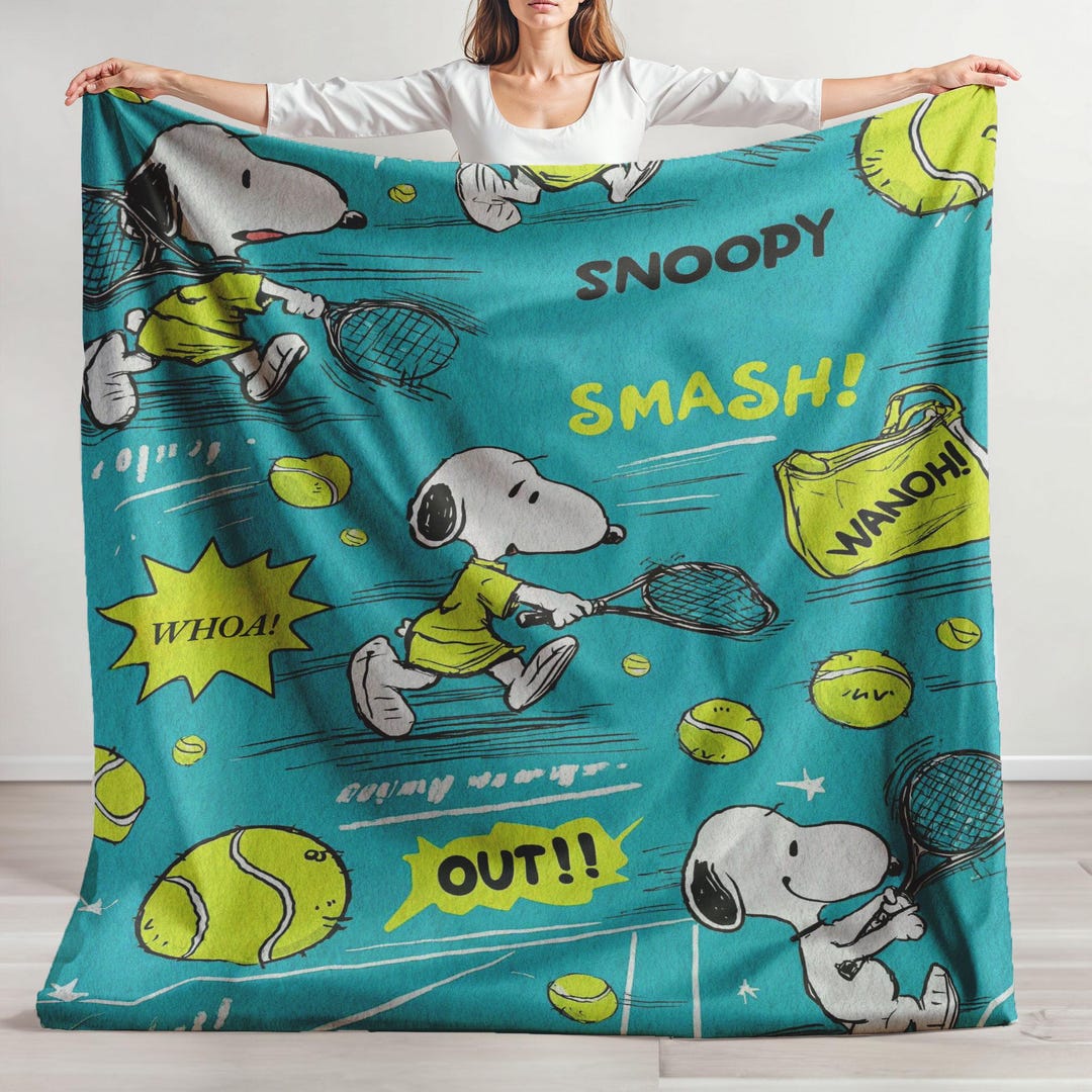 Snoopy Tennis Fan Sherpa Fleece Blanket, Racket Sport Hobby Plush ...