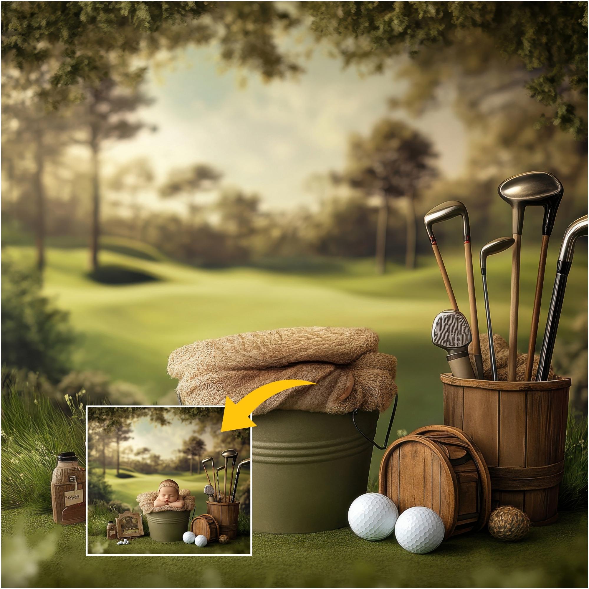 Golf Field Baby Cradle Backdrop - Newborn Photography Prop - 8K High ...