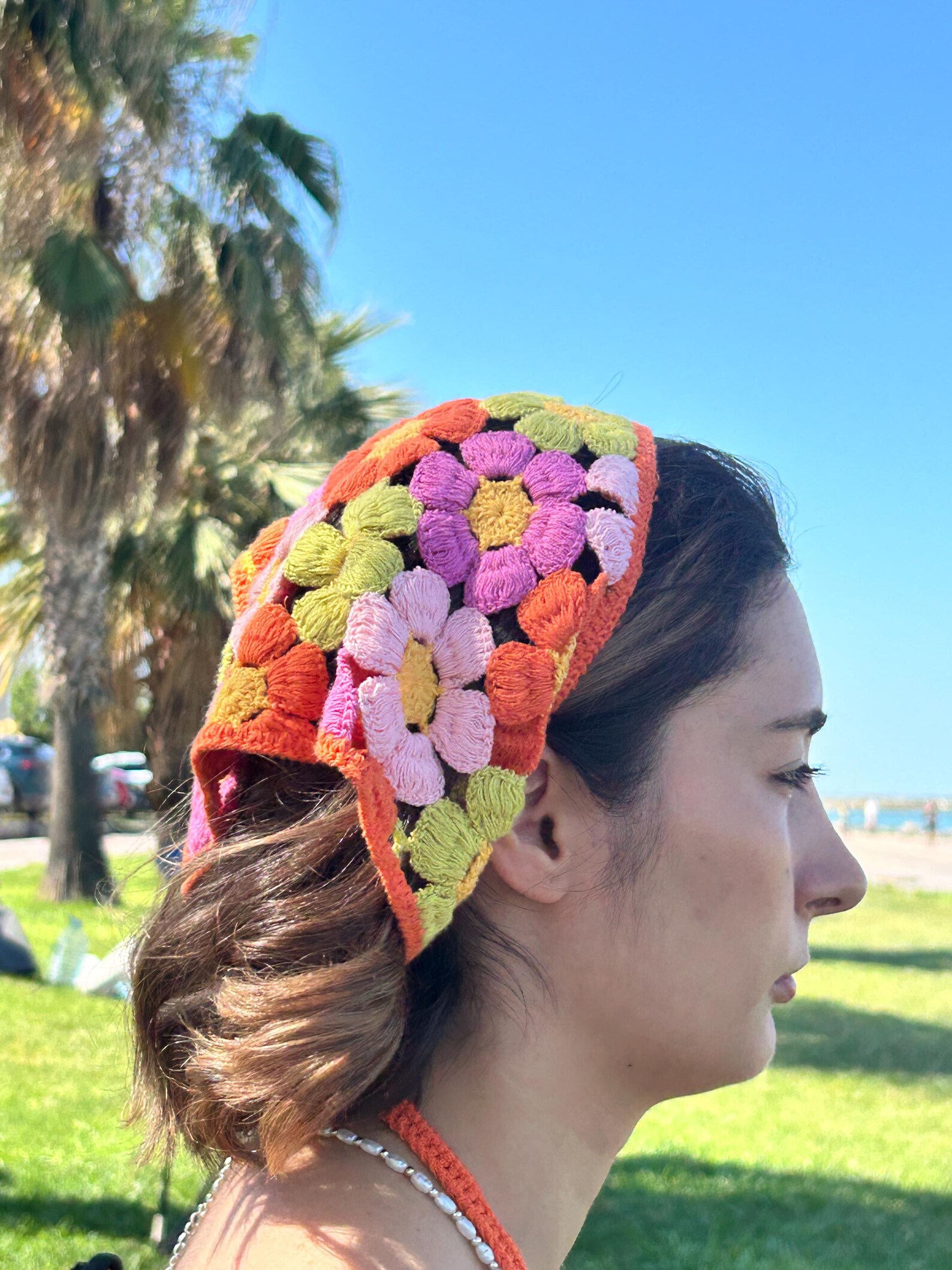 Crochet Sunflower Hair Scarf: Cottagecore Boho Bandana - Etsy