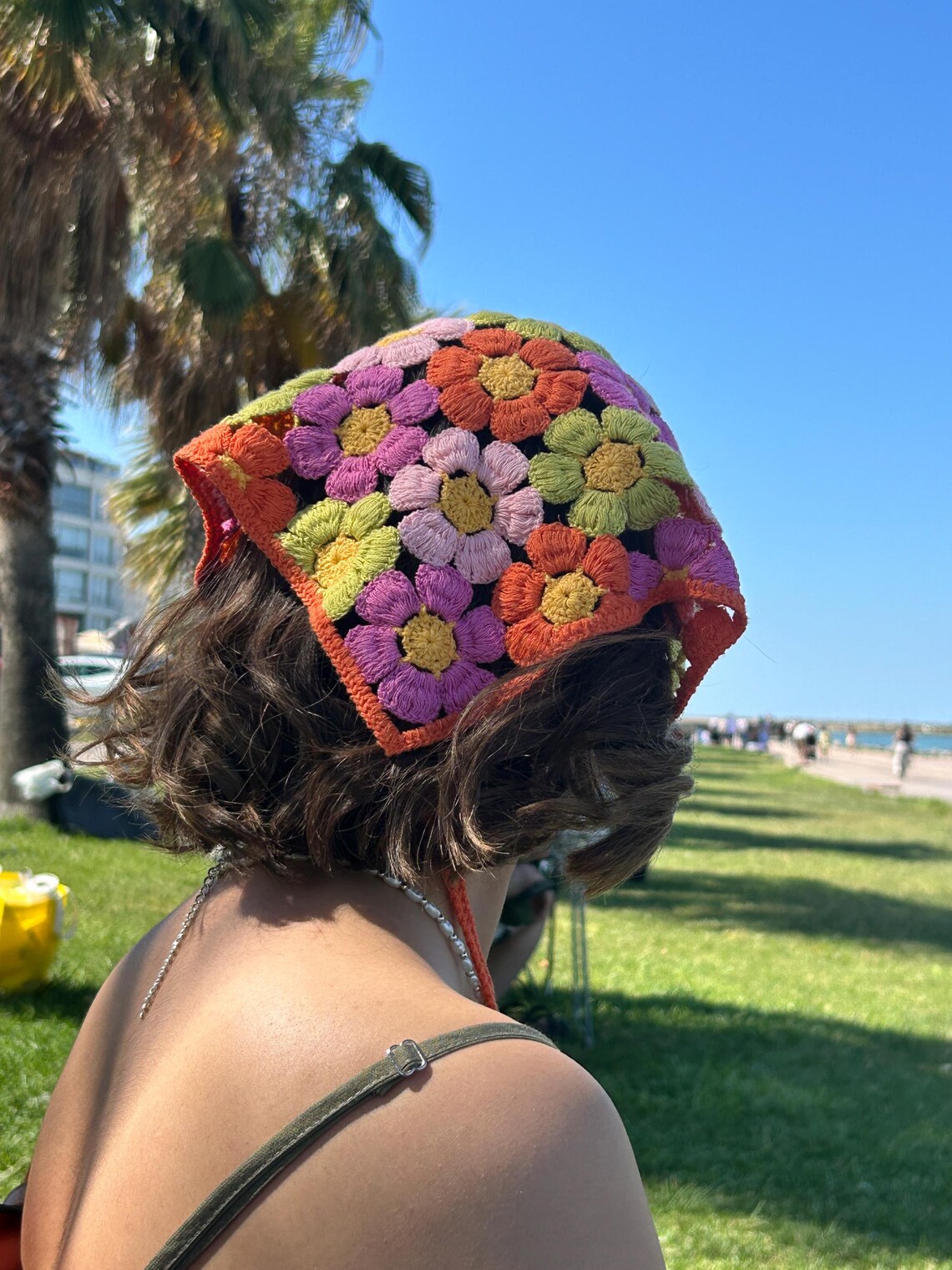Crochet Sunflower Hair Scarf: Cottagecore Boho Bandana - Etsy
