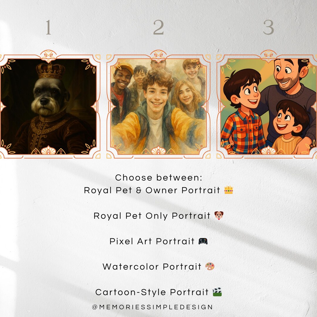 All-in-one Custom Portrait – Royal, Pixel, Cartoon, Watercolor or Pet ...
