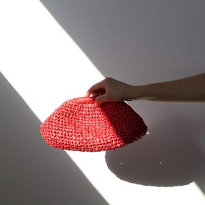 Coral Red Raffia Handbag | Handwoven Straw Purse | Euro Summer ...