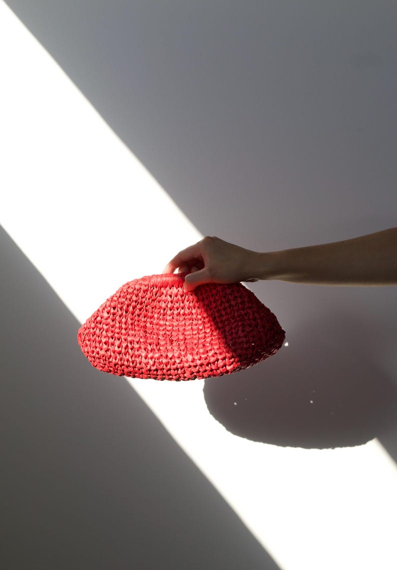 Coral Red Raffia Handbag | Handwoven Straw Purse | Euro Summer ...