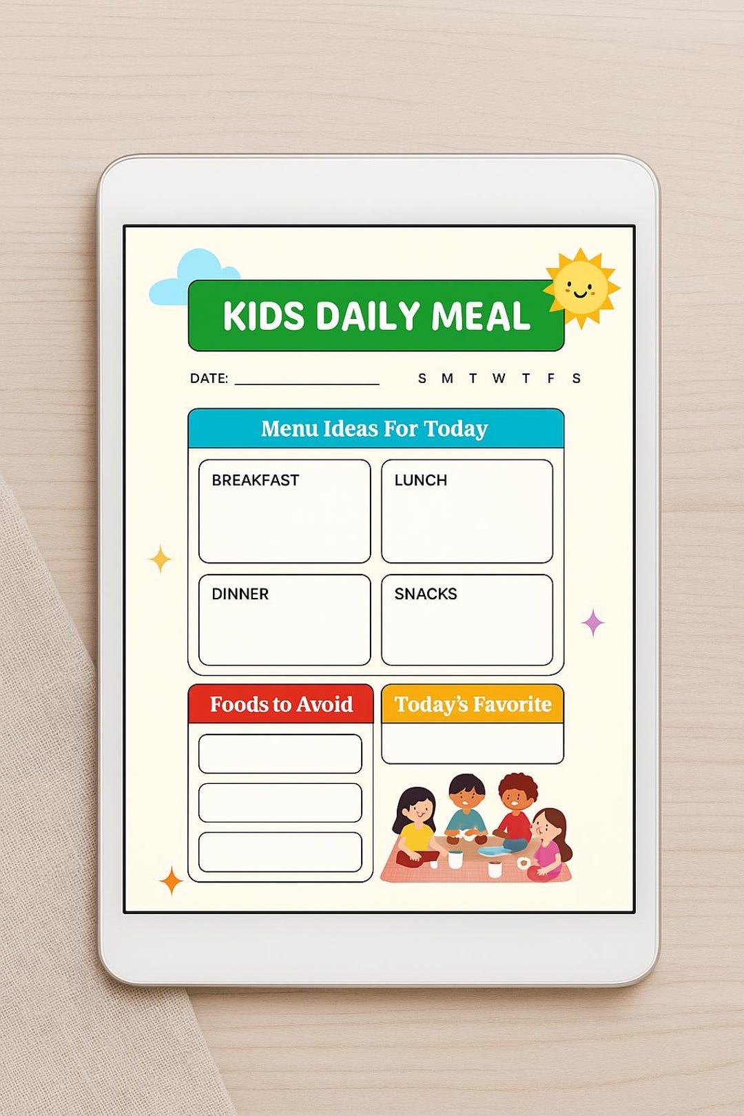 Kids Daily Meal Planner | Printable Meal Tracker for Children | Digital ...