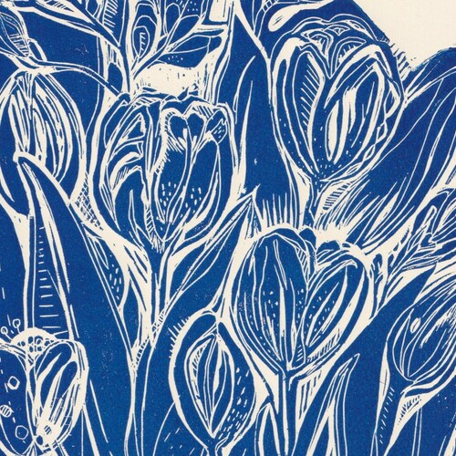Linocut Print Tulips // A4 Blue Original Art Block Print // - Etsy UK
