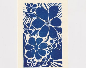 Spring Flowers Linocut Print /A4 Blue Original Lino Art - Etsy