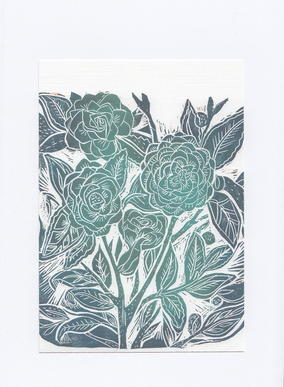Linocut Rose Print / A5 Botanical Lino Block Print - Etsy