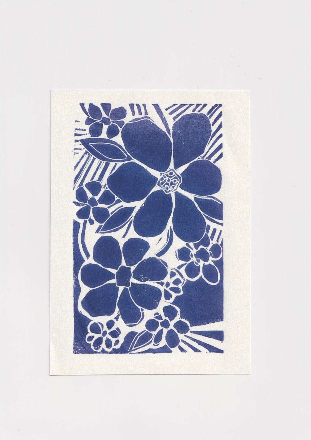 Linocut Print Flowers / A6 Blue Original Lino Art - Etsy