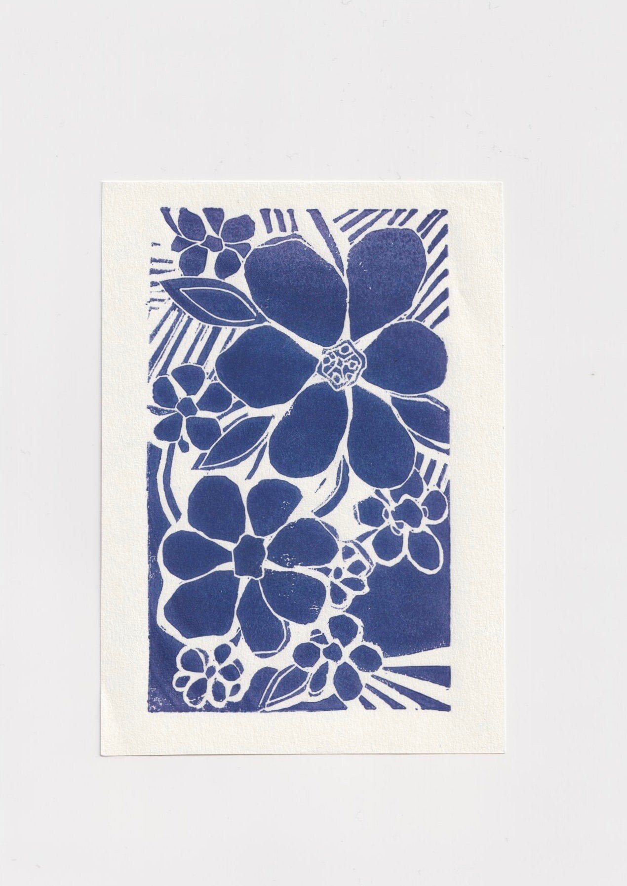 Linocut Print Flowers / A6 Blue Original Lino Art - Etsy