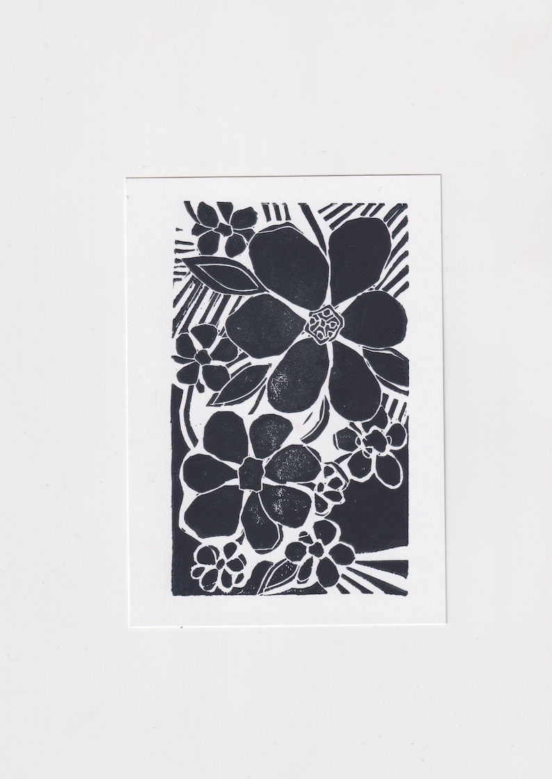 Linocut Print Flowers A6 / Lino Block Original Art - Etsy