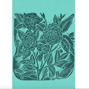 Block Print Flowers / Green & Blue Original Art - Etsy