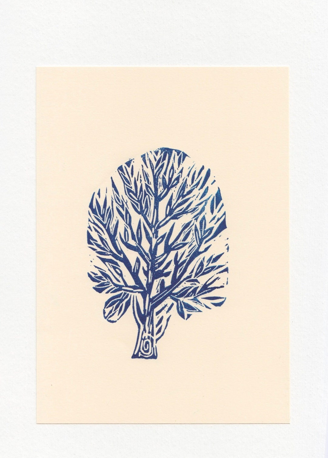Tree Block Print A5 / Blue Linocut Original Art - Etsy