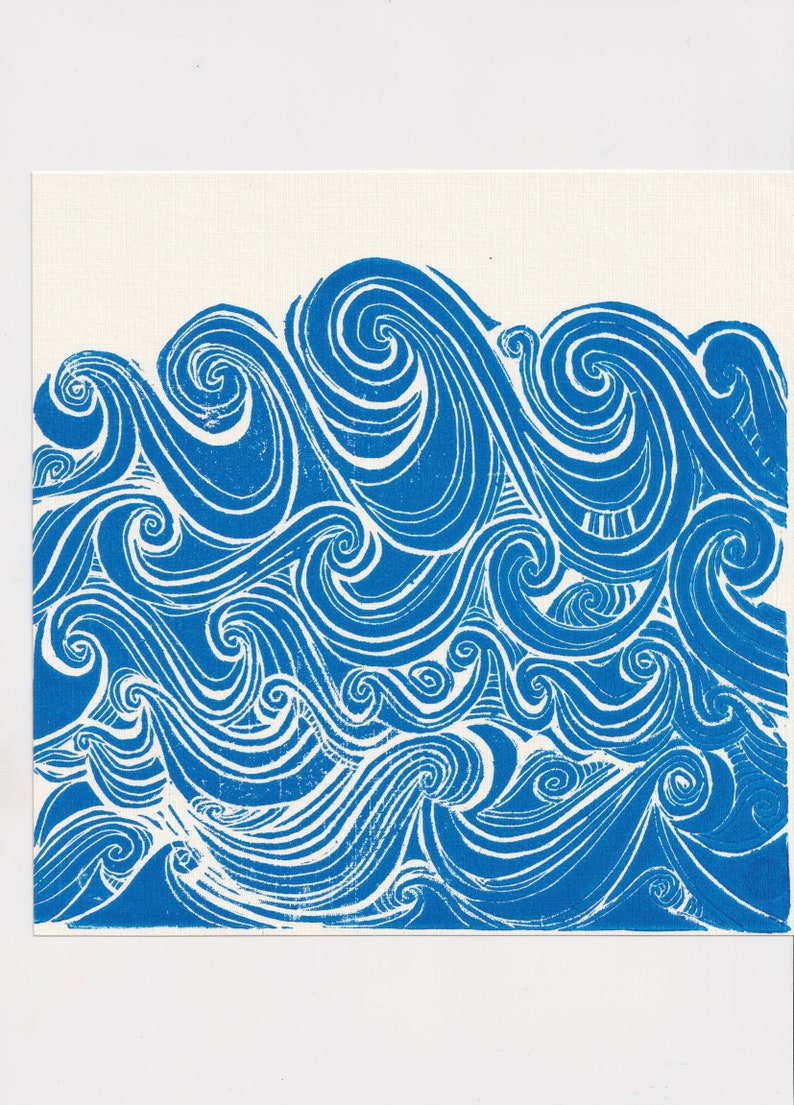 Sea Print / Ocean Waves Linocut Blue Lino Art - Etsy