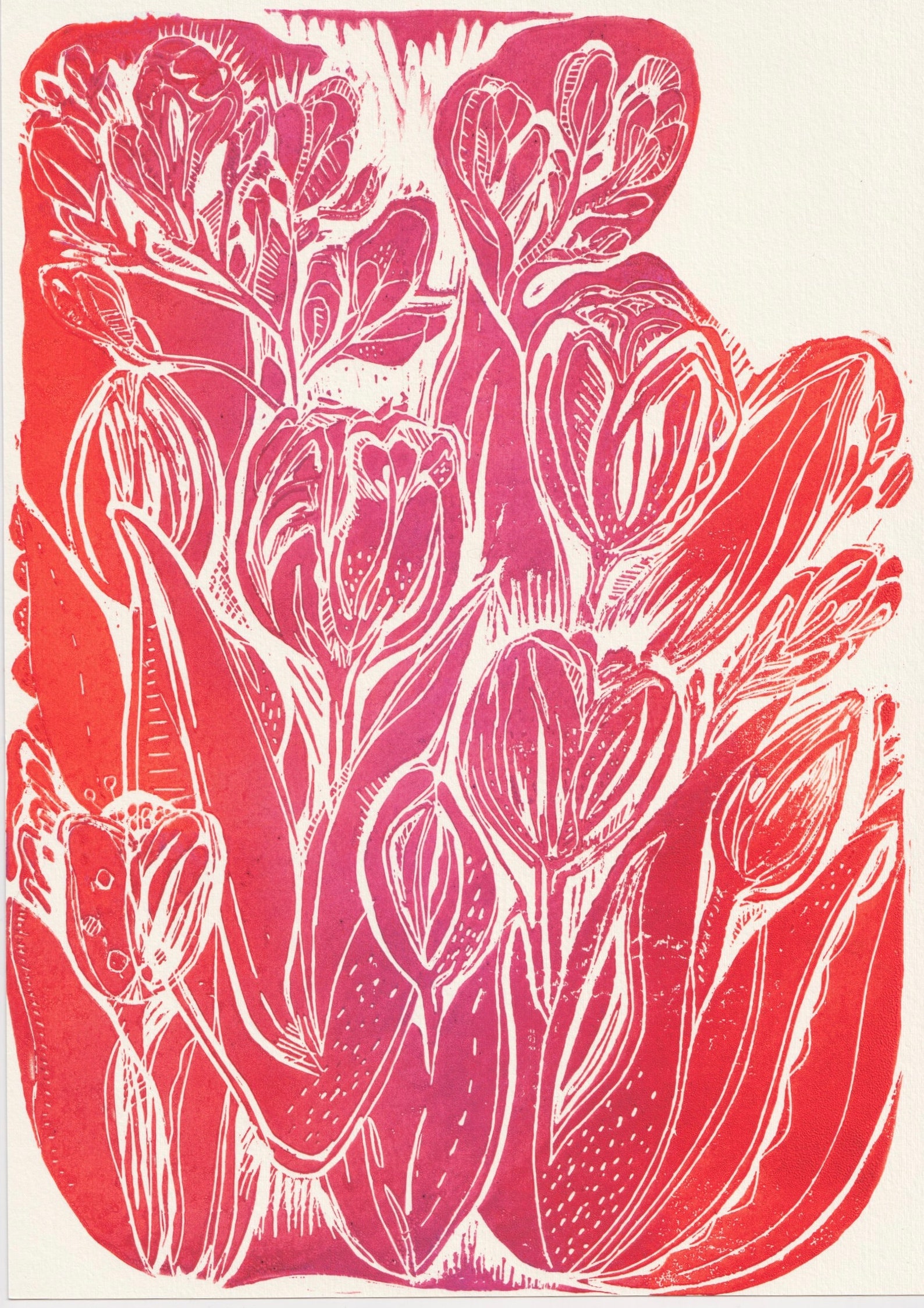 Pink Tulip Print A4 Original Linocut Art - Etsy