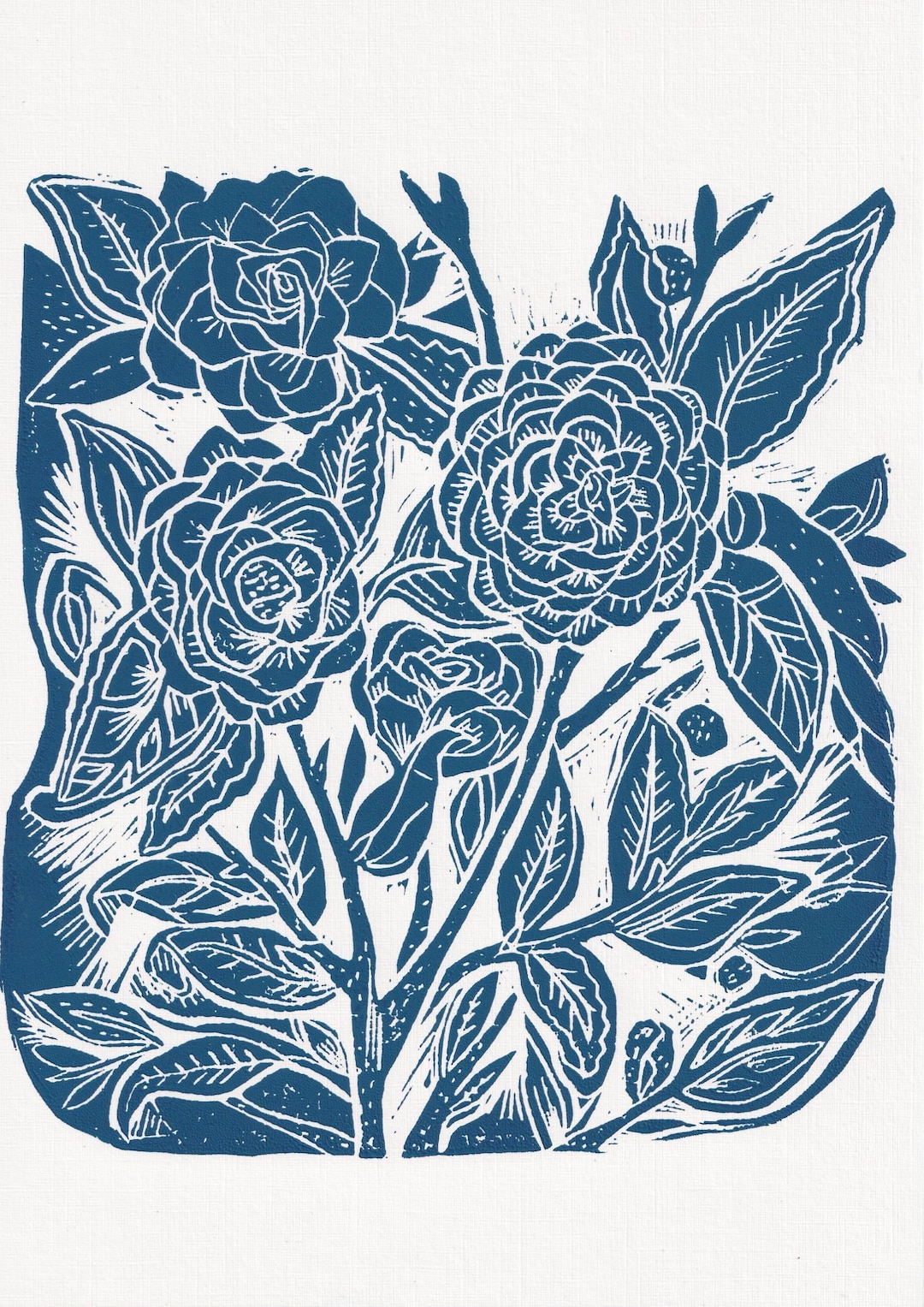 Blue Lino Print Flowers / A4 Original Linocut Art - Etsy