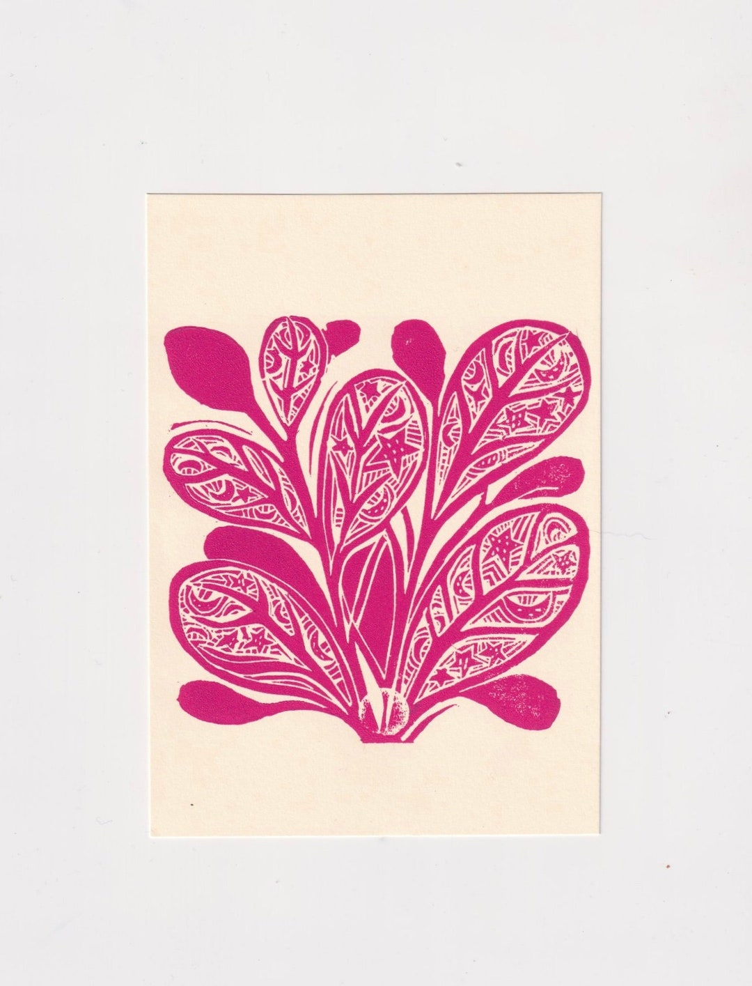 Tiny Leaf Linocut- Pink Print / A6 Original Mini Art - Etsy